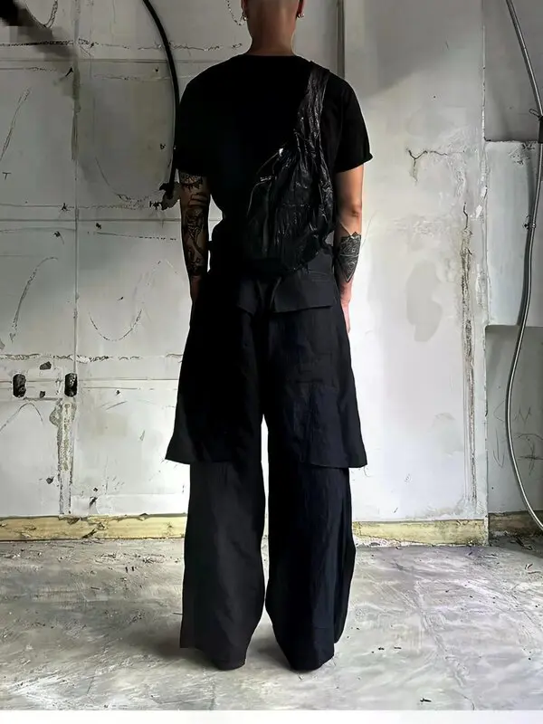 SAN263-1 Layered Wide-leg Trousers With Belted Waist