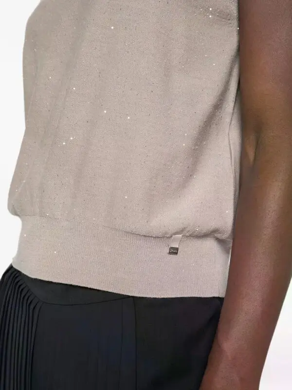Herno Sequin-embellished Cap-sleeve Vest - Neutrals