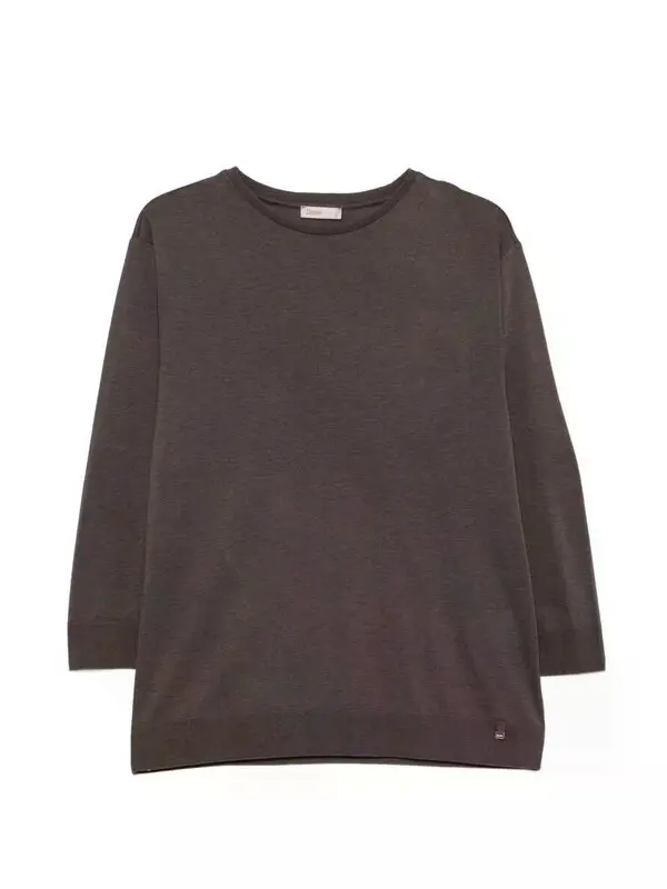 Herno Crew Neck Long Sleeve Fine Knit Top - Brown