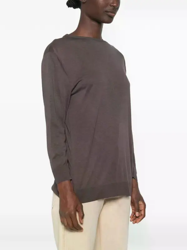 Herno Crew Neck Long Sleeve Fine Knit Top - Brown