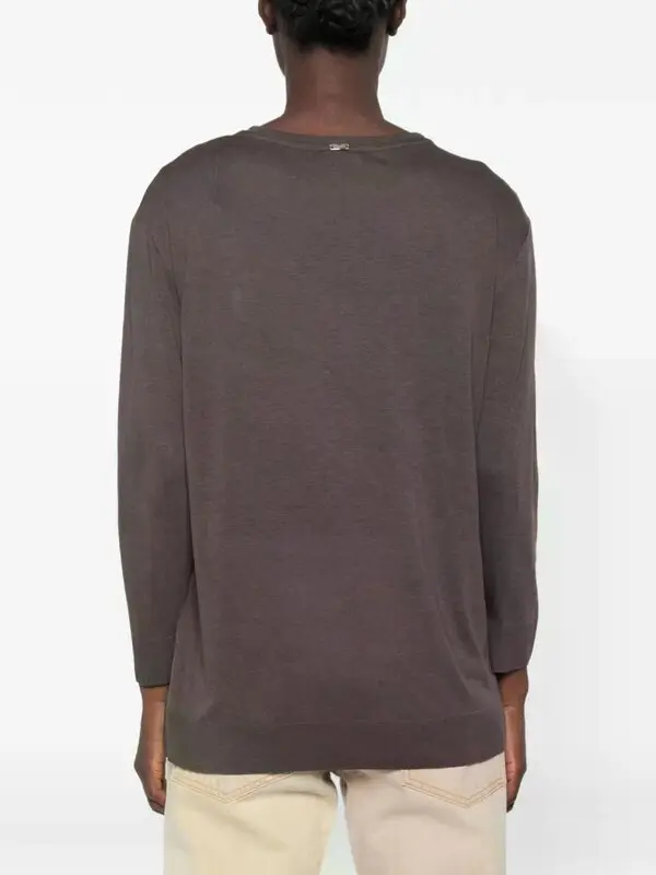 Herno Crew Neck Long Sleeve Fine Knit Top - Brown