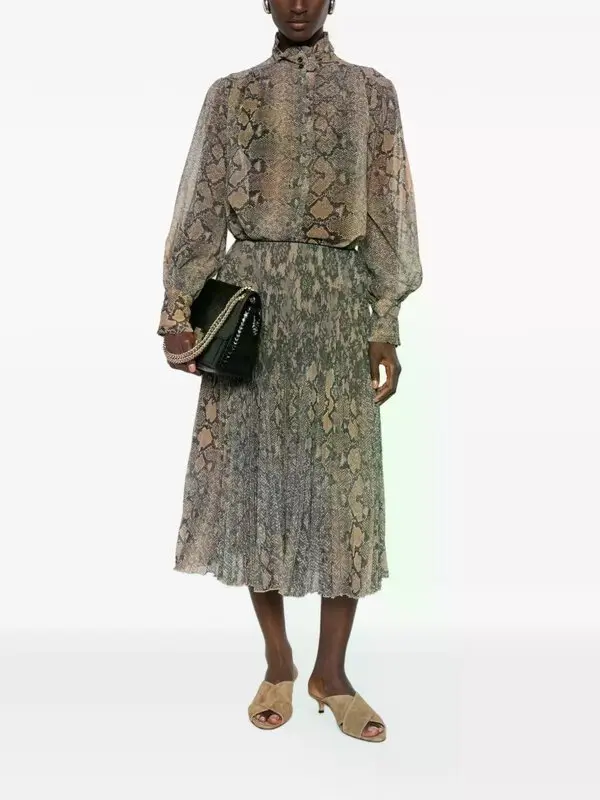 ERMANNO FIRENZE Snake Print Ruffled High Neck Shirt