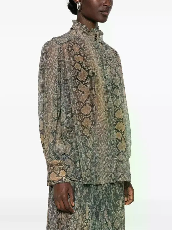 ERMANNO FIRENZE Snake Print Ruffled High Neck Shirt