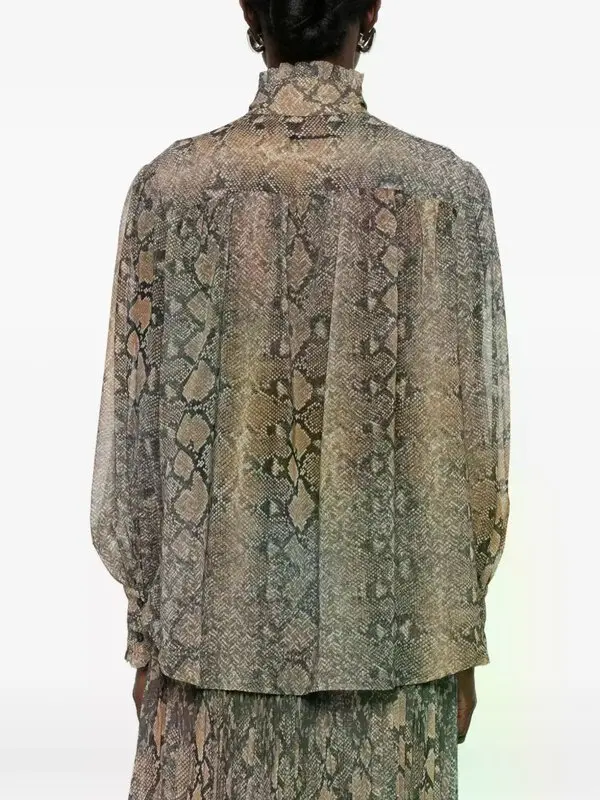 ERMANNO FIRENZE Snake Print Ruffled High Neck Shirt