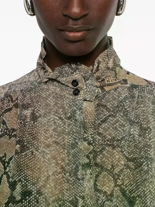 ERMANNO FIRENZE Snake Print Ruffled High Neck Shirt