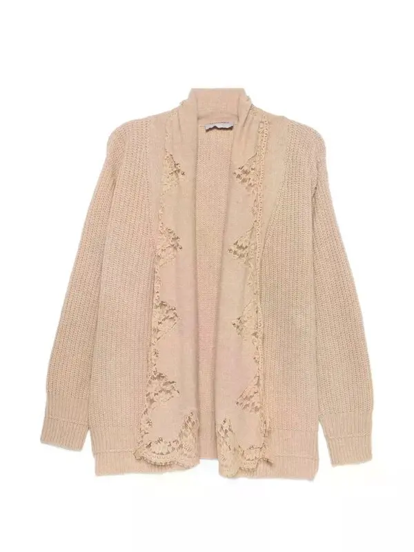 ERMANNO FIRENZE Lace-trimmed Ribbed Knit Cardigan