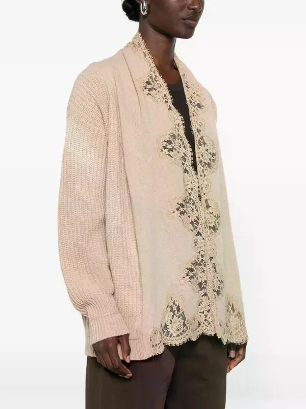 ERMANNO FIRENZE Lace-trimmed Ribbed Knit Cardigan
