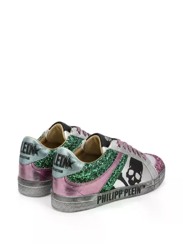 Philipp Plein Nappa Leather Glitter Skull Low-top Sneakers