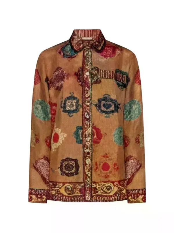 PIERRE-LOUIS MASCIA Silk Geometric Print Shirt - Neutrals