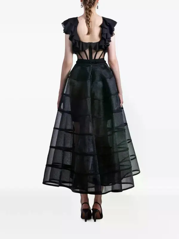 GEMY MAALOUF Cage-like Sheer-panelled Midi Skirt