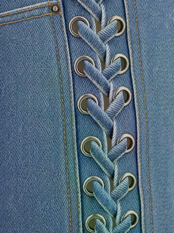 ROTATE BY BIRGER CHRISTENSEN Lace-up Detail Straight Leg Jeans
