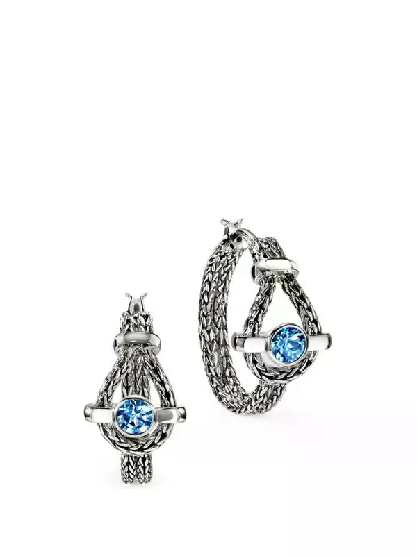 John Hardy Icon Blue Topaz Hoop Earrings - Silver