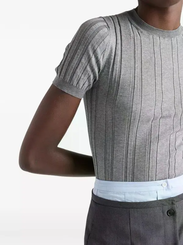 Prada Short-sleeved Ribbed-knit Cotton Sweater