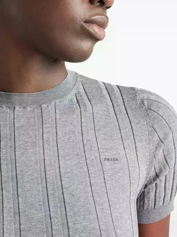 Prada Short-sleeved Ribbed-knit Cotton Sweater