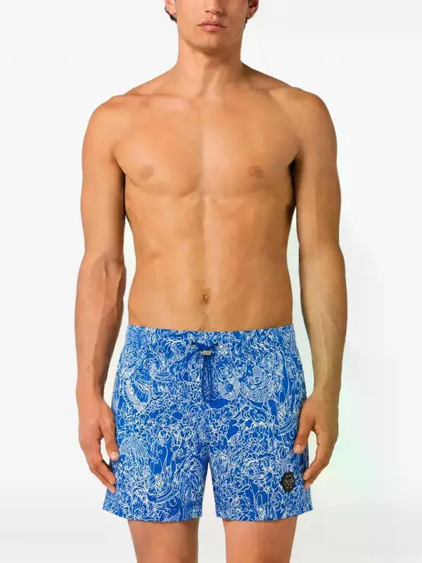Philipp Plein Graphic Print Swim Shorts - Blue