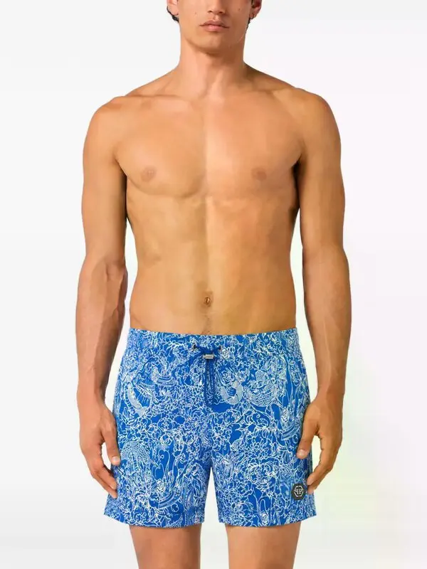 Philipp Plein Graphic Print Swim Shorts - Blue