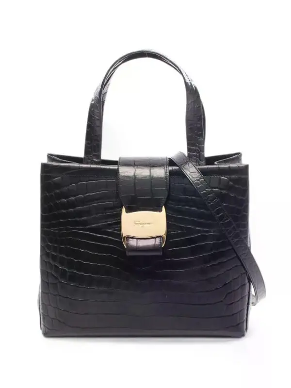 FERRAGAMO 2010s Vala Croc-embossed Handbag
