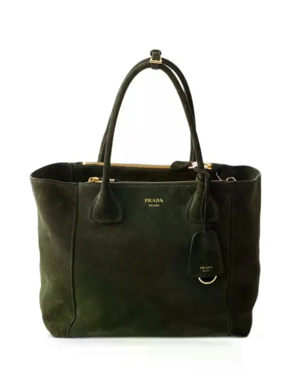 Prada Large Suede Tote Bag - Green