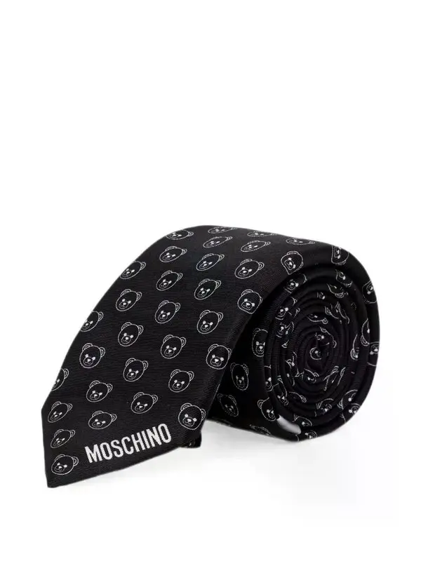 Moschino Teddy Bear Silk Neck Tie - Black