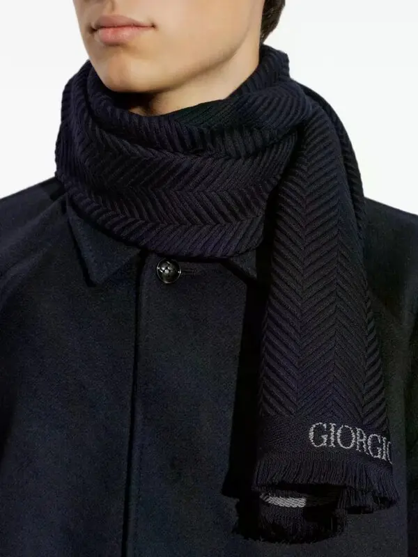Giorgio Armani Herringbone-pattern Wool Scarf