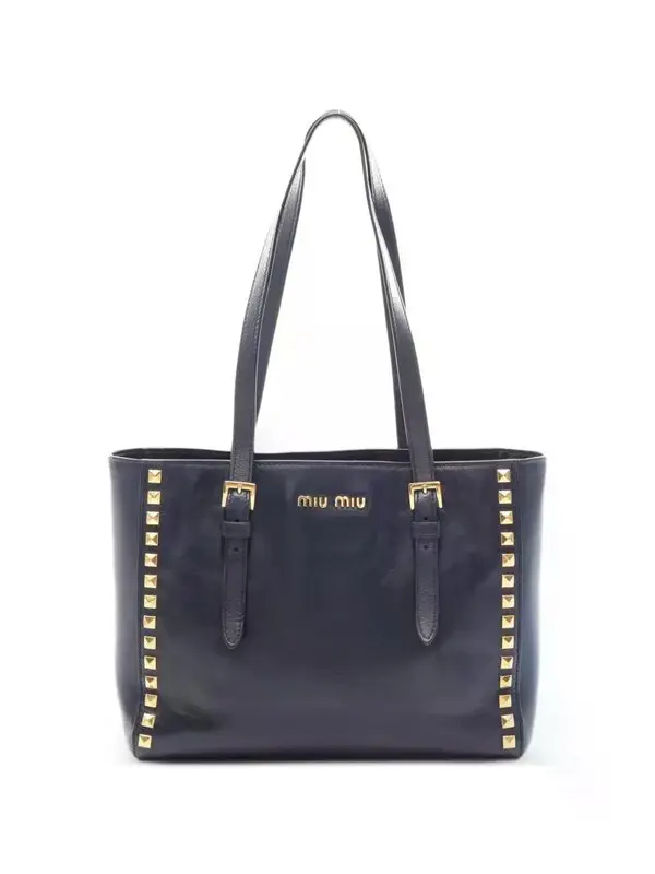 Miu Miu Studded Calf Leather Tote Bag - Blue