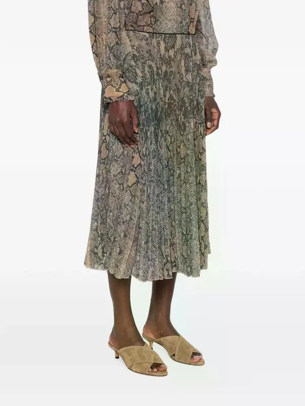 ERMANNO FIRENZE Snake-print Pleated Midi Skirt