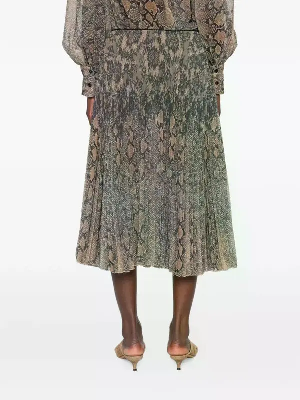 ERMANNO FIRENZE Snake-print Pleated Midi Skirt
