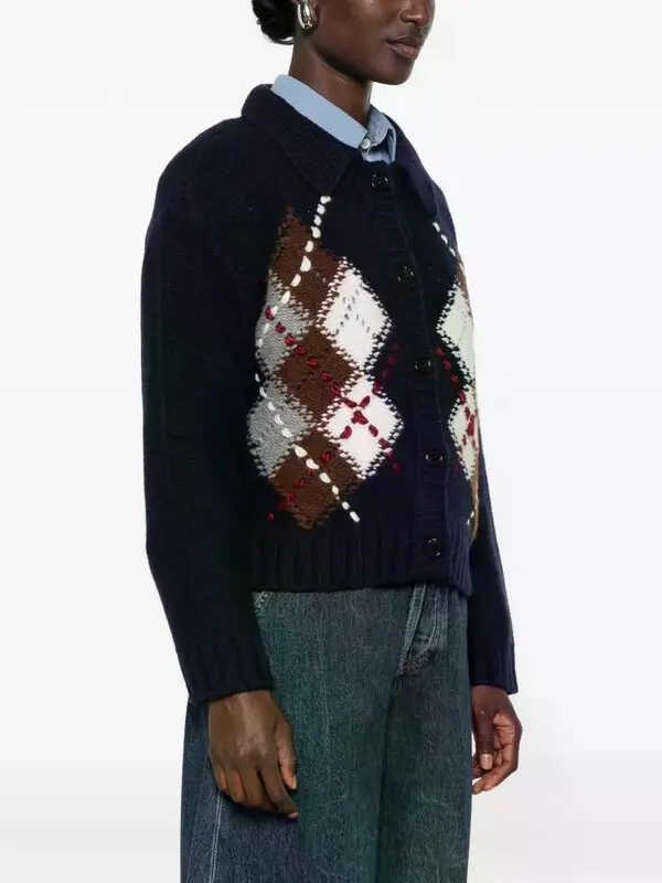 ERMANNO FIRENZE Argyle Knit Collared Cardigan