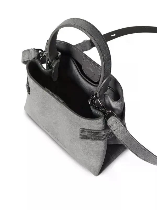 Brunello Cucinelli Suede Small Top-handle Bag With Monili Embellishment - Grey