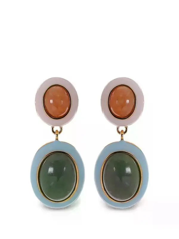 LIZZIE FORTUNATO Aventurine Oval Drop Earrings - Gold