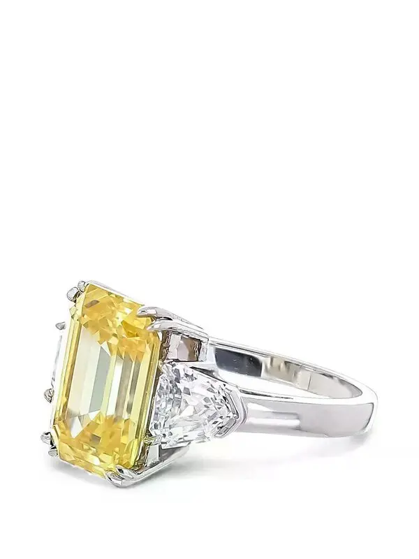FANTASIA BY DESERIO Emerald-cut Canary Cubic Zirconia Ring With Trillion-cut Side Stones