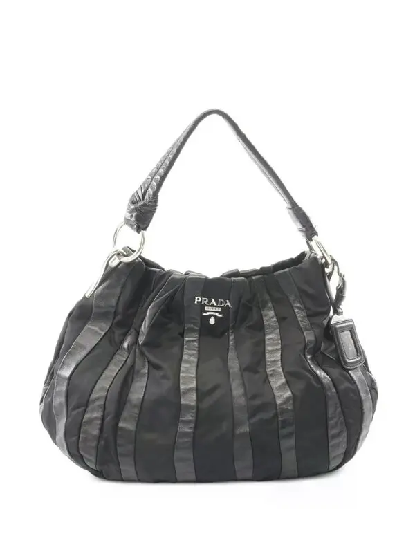 Prada 2000s Striped Leather Handbag - Black