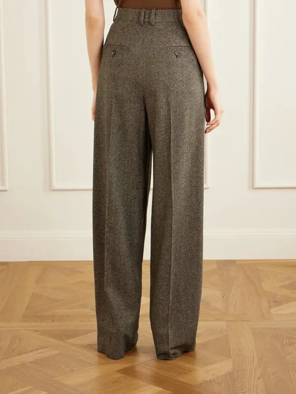 Saint Laurent Pleated Herringbone Wool-blend Straight-leg Pants