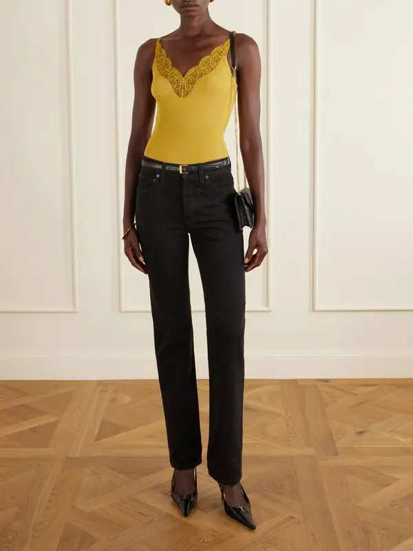 Saint Laurent Lace-trimmed Ribbed Silk-jersey Tank