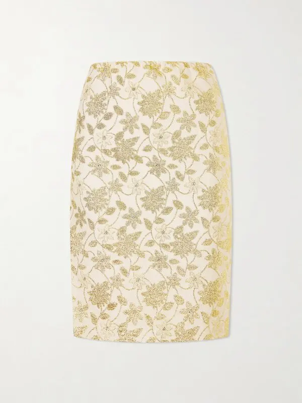 Saint Laurent Floral Brocade Midi Skirt