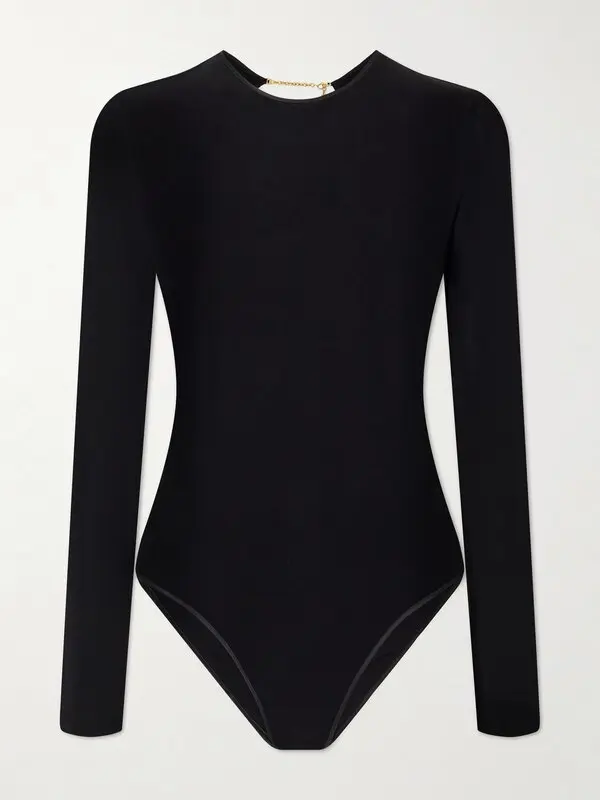 Saint Laurent Cassandre Embellished Mesh Bodysuit