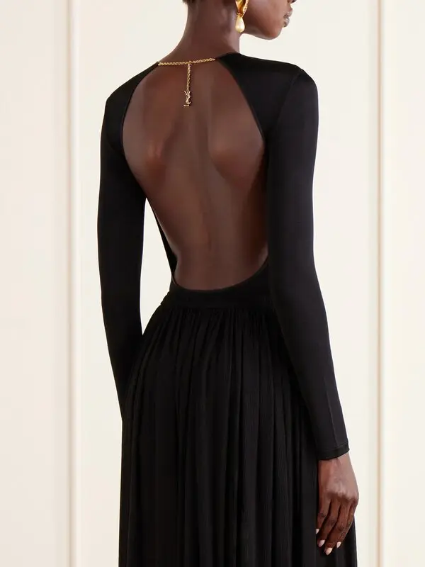 Saint Laurent Cassandre Embellished Mesh Bodysuit