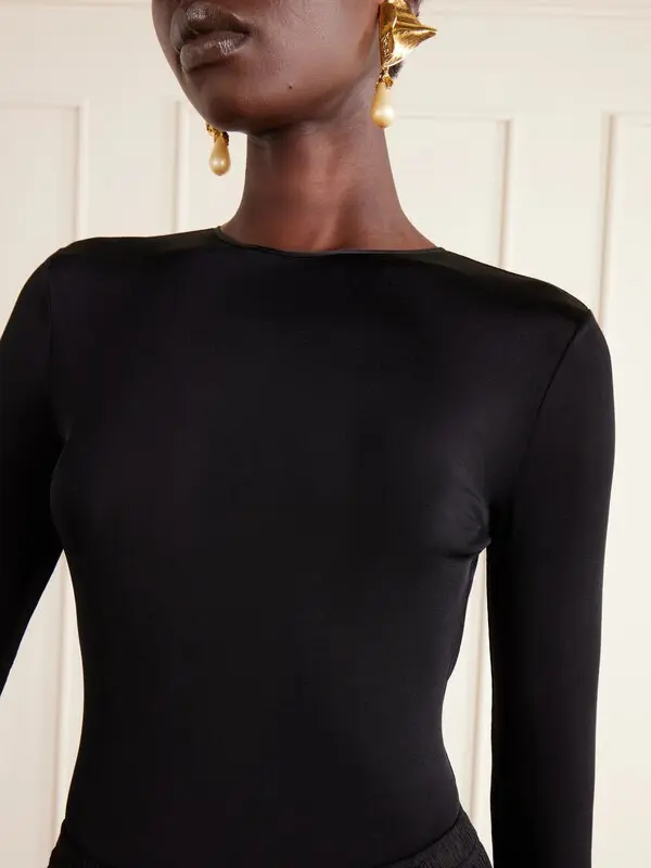 Saint Laurent Cassandre Embellished Mesh Bodysuit