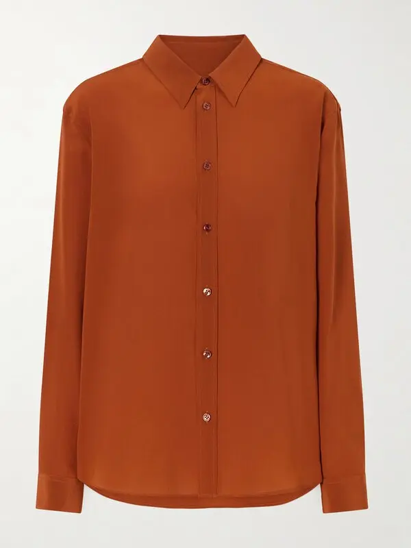 Saint Laurent Logo-embroidered Silk-crepe Blouse