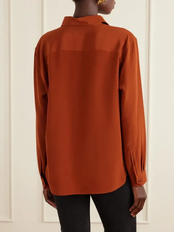 Saint Laurent Logo-embroidered Silk-crepe Blouse
