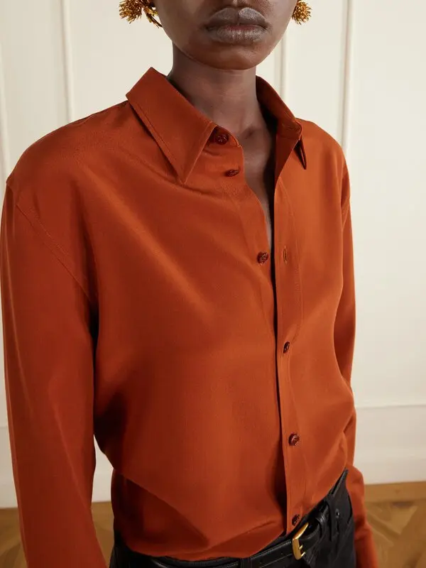 Saint Laurent Logo-embroidered Silk-crepe Blouse