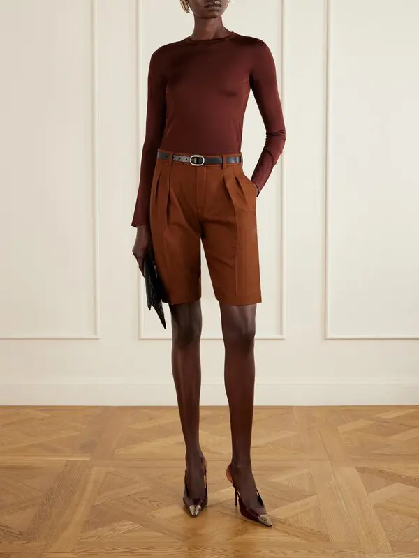 Saint Laurent Pleated Cashmere Tailored Shorts
