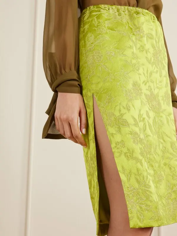 Saint Laurent Floral Brocade Midi Skirt