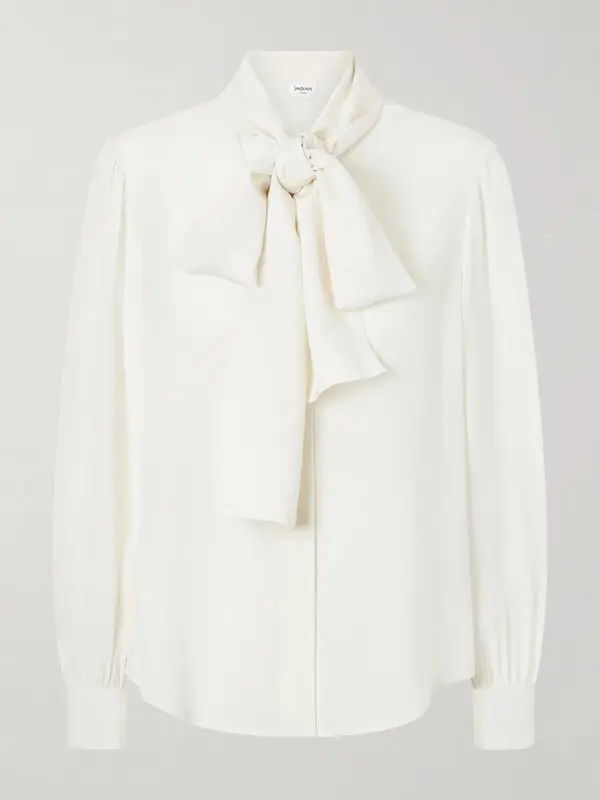 Saint Laurent Tie-detailed Silk Crepe De Chine Blouse