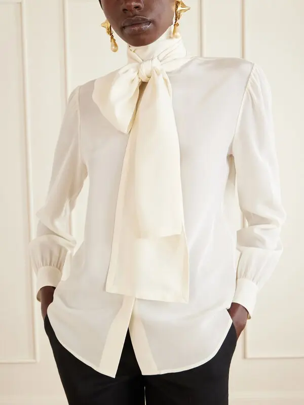 Saint Laurent Tie-detailed Silk Crepe De Chine Blouse
