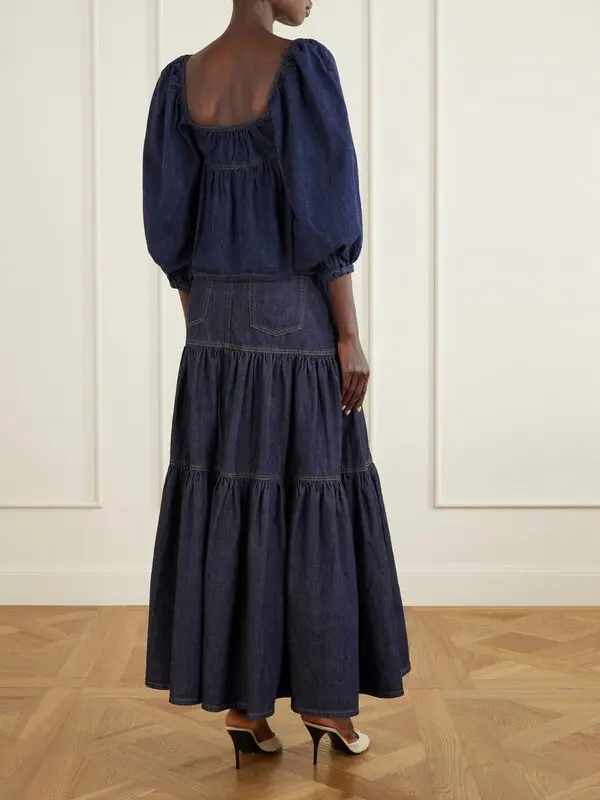 Saint Laurent Gathered Denim Blouse