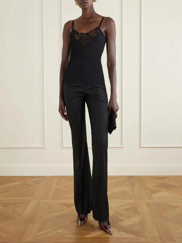 Saint Laurent Lace-trimmed Ribbed Silk Tank