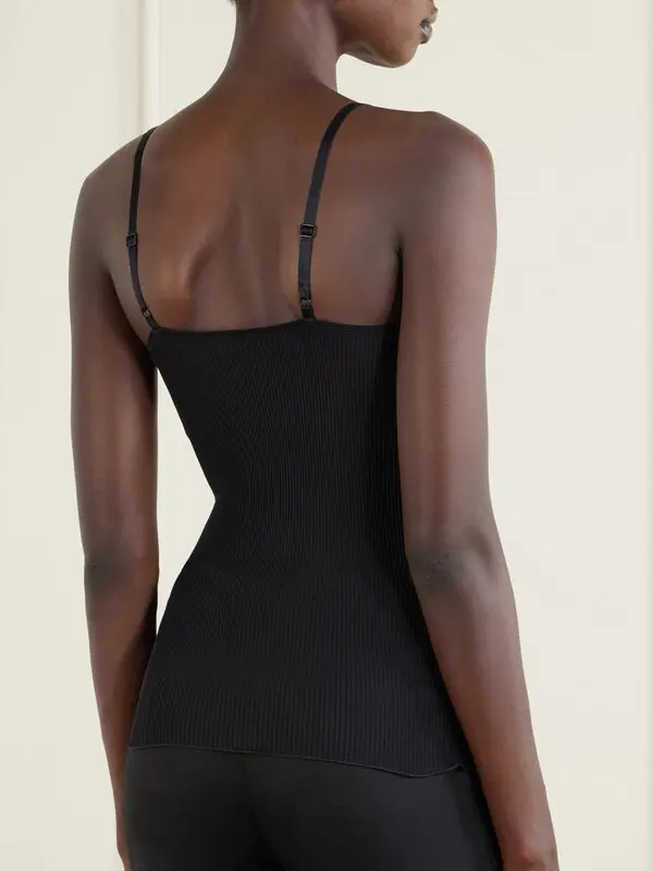 Saint Laurent Lace-trimmed Ribbed Silk Tank