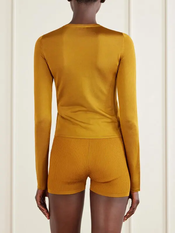 Saint Laurent Cassandre Embellished Knit T-shirt - Orange