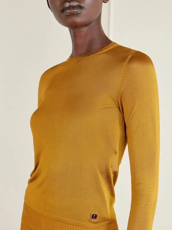 Saint Laurent Cassandre Embellished Knit T-shirt - Orange
